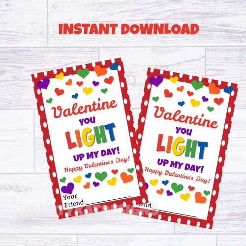 You Light up My Day Finger Lights Valentine Tag Glow Stick | Etsy