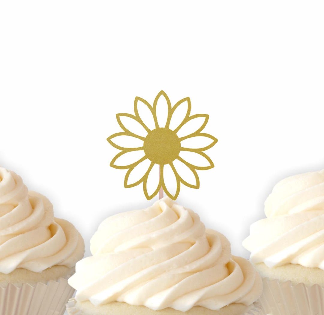 Sunflower Cupcake Toppers, Flower Toppers, Birthday Cupcake Toppers ...