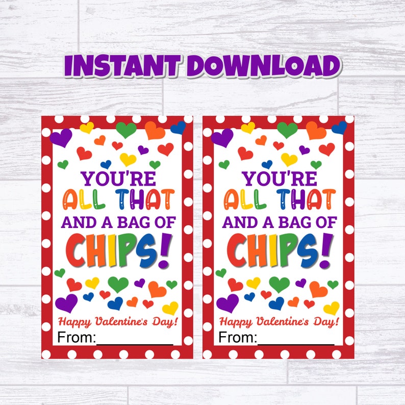 Printable Valentines Day Chips Tags Preschool Snack Label Kids Class ...