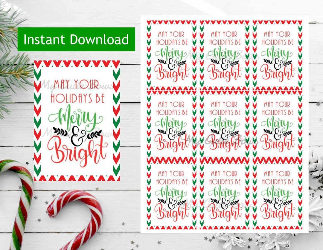 PRINTABLE Merry & Bright Holiday Christmas Tags - Digital Download ...