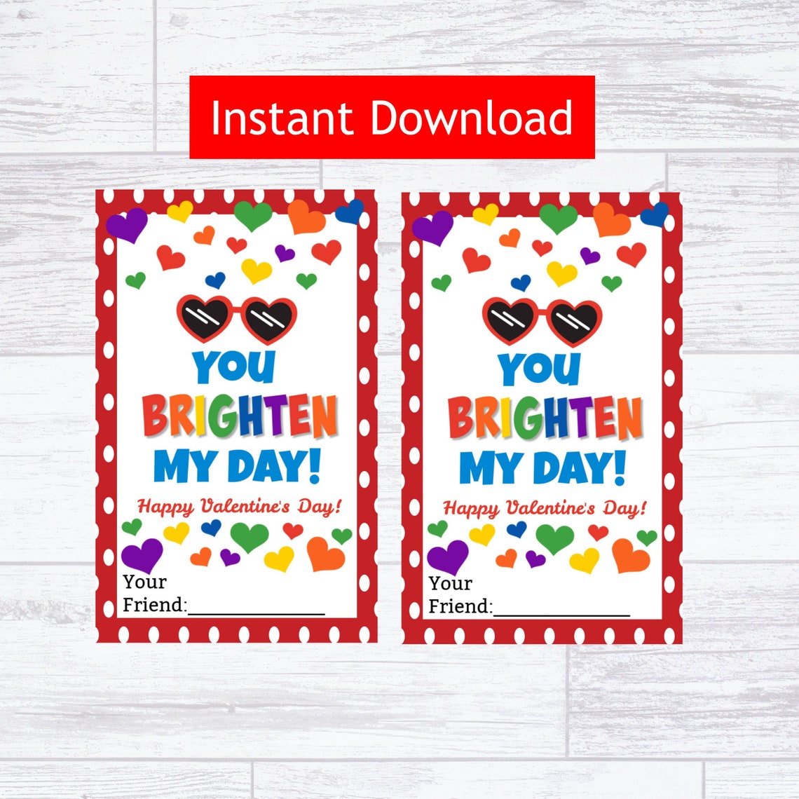 You Brighten My Day Valentine's Day Printable Tag Sunglasses Instant ...