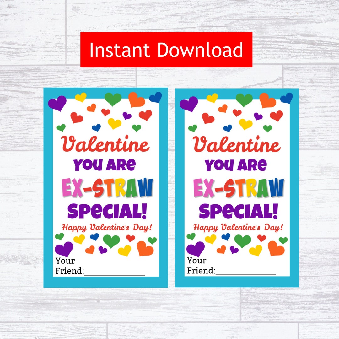 Ex-straw Special Valentine's Day Printable Tag Crazy Straw Instant ...