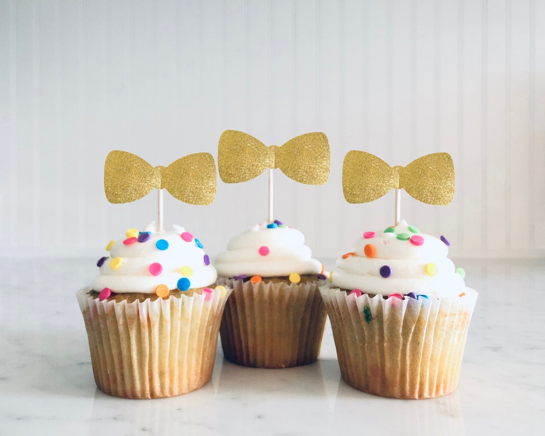 Bow Tie Cupcake Toppers Glitter Toppers, First Birthday Party, Gender ...