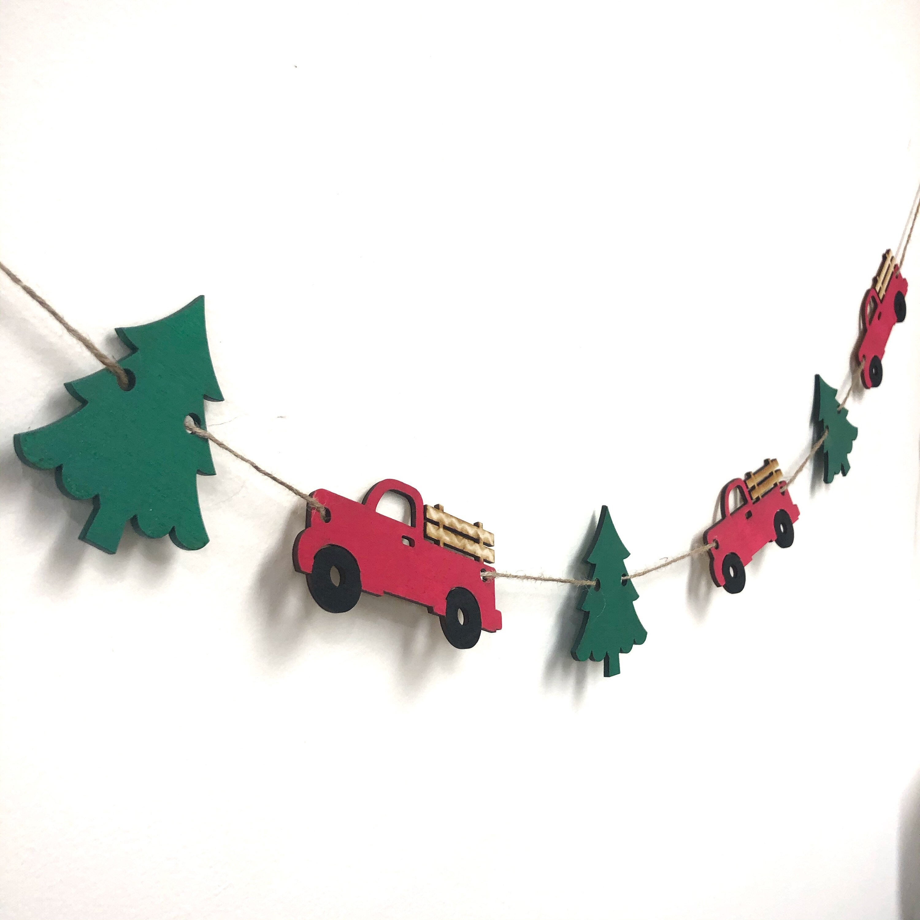 Red Farm Truck Garland Wood Banner Christmas Tree Farm - Etsy