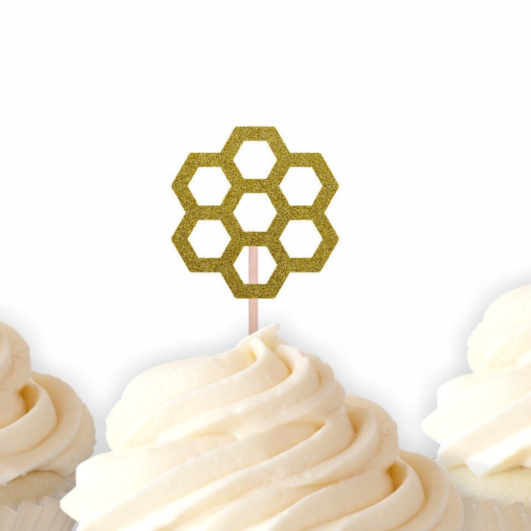 Honeycomb Cupcake Toppers, Bee Toppers, Spring Party Decor, Bumble Bee ...