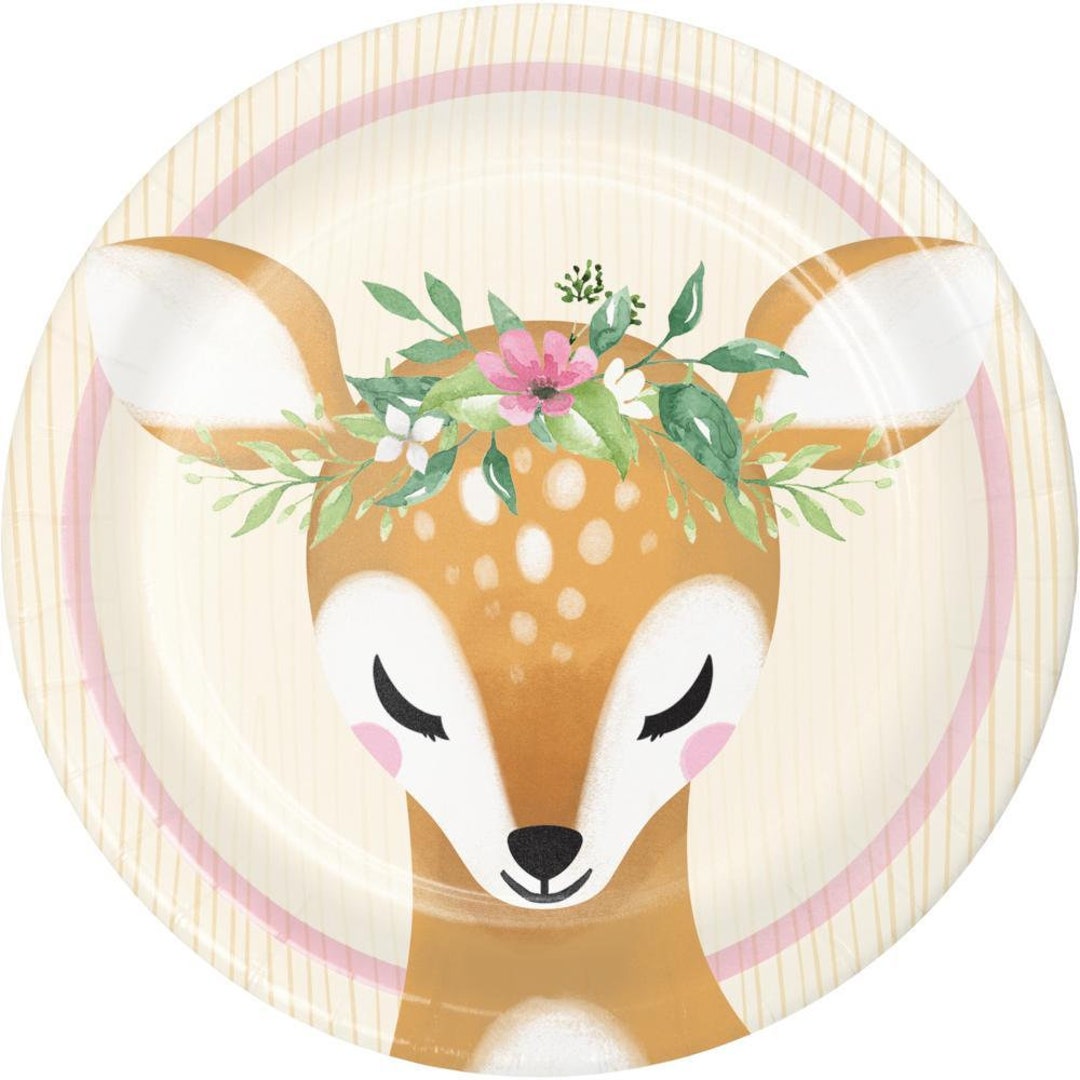 Little Deer First Birthday Party Paper Plates Set of 8 7 Round Dessert ...