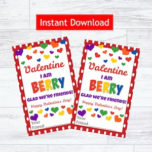 Valentine I Am Berry Glad We're Friends Printable Tag - Instant ...