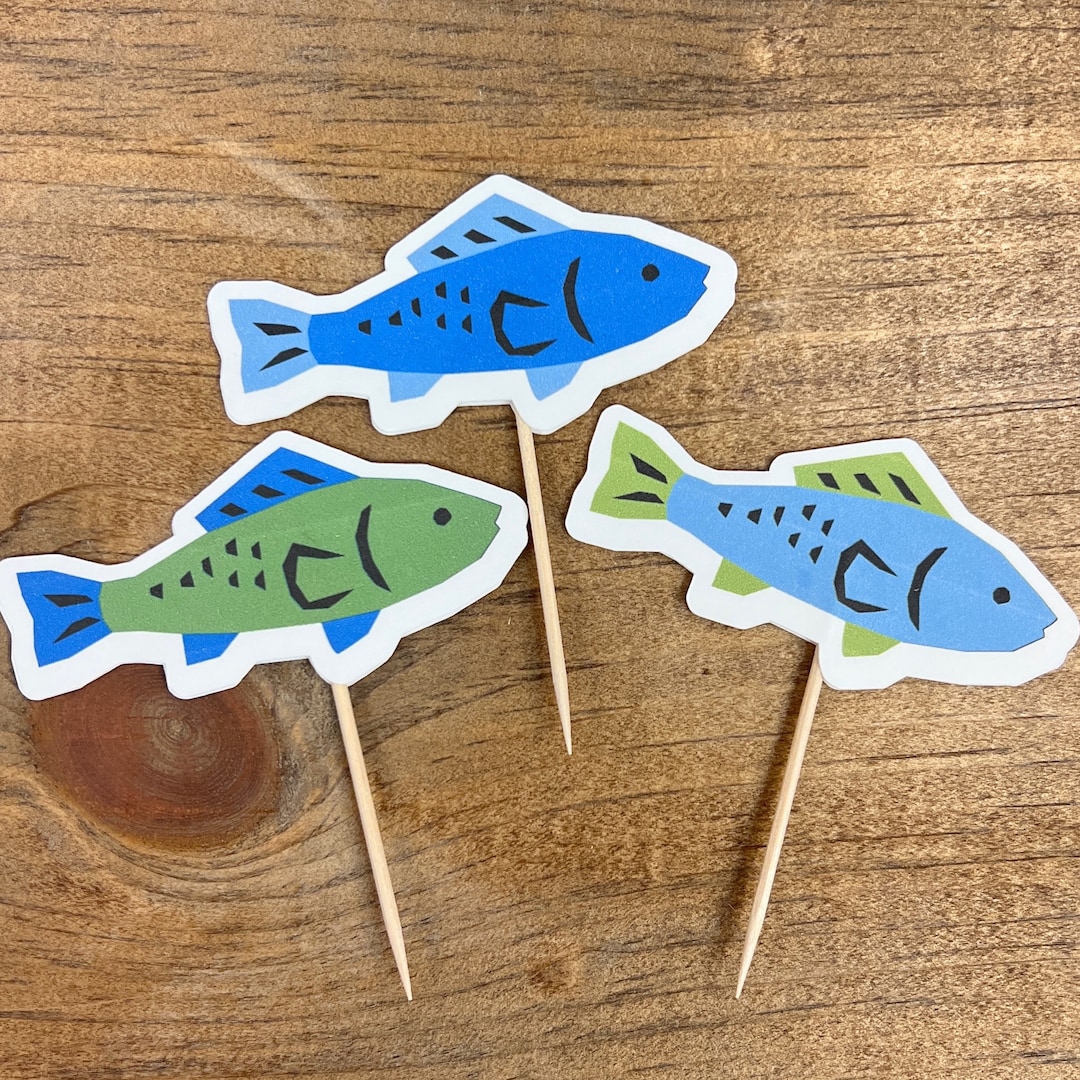 Fish Cupcake Toppers, Fishing Theme, Birthday Party, Food Picks ...