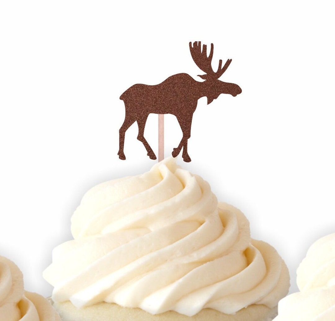 Moose Cupcake Toppers, Camping Themed Birthday Decorations, Woodland ...