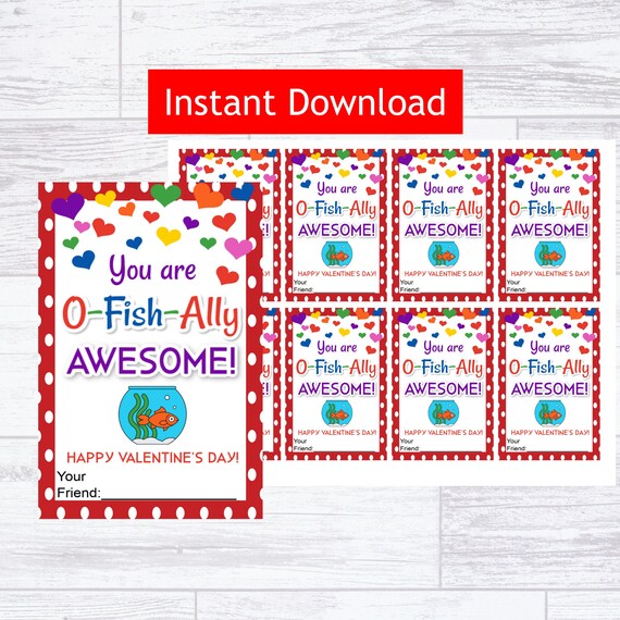 Goldfish Valentine O-fish-ally Awesome Printable Tag Instant | Etsy