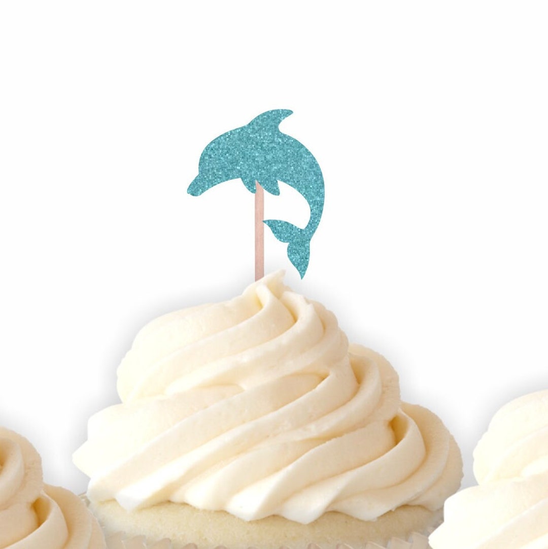 Dolphin Cupcake Toppers, Glitter Topper, Ocean Party Decor, Birthday ...