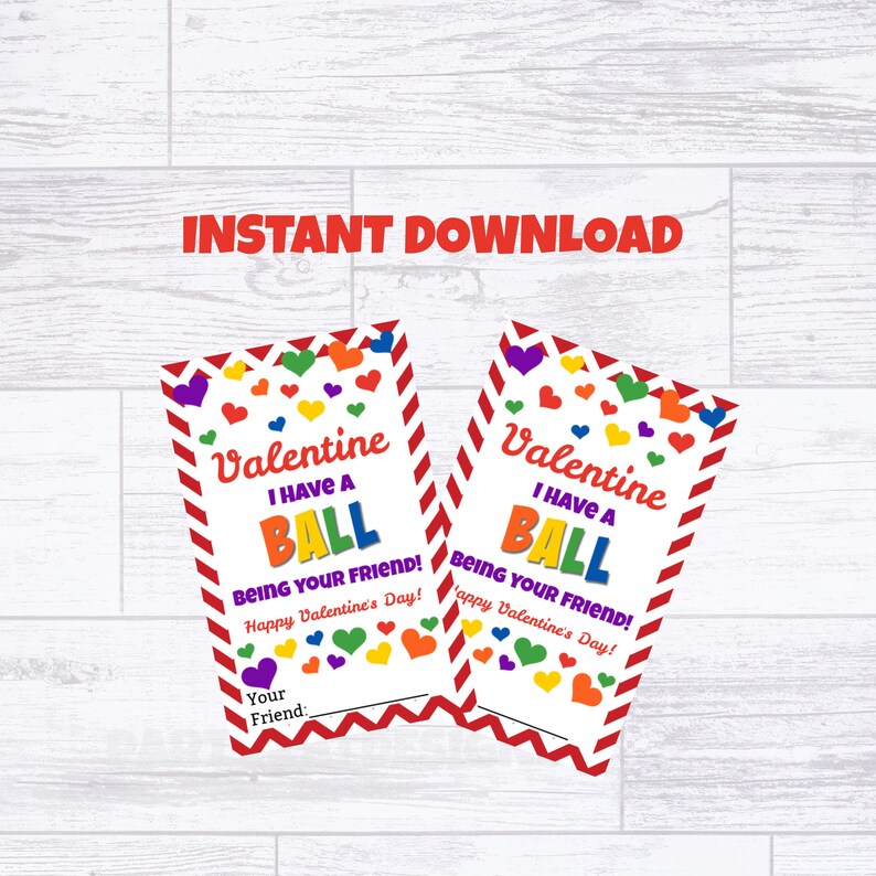 Bouncy Ball Printable Valentine Tag Instant Download Preschool Gift ...