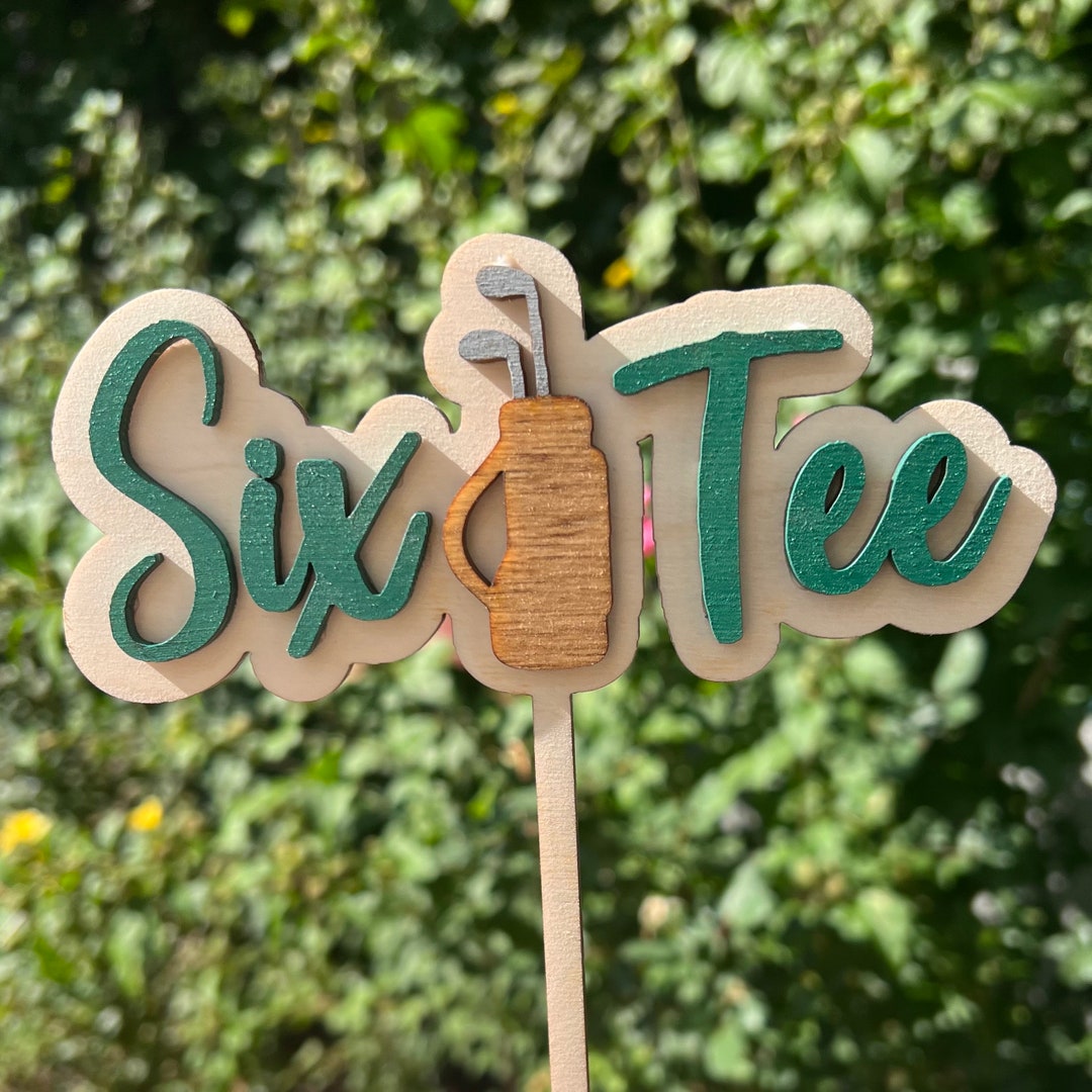 Six Tee Wood Cake Topper, Golf 60th Birthday Cake Topper, Birthday Party Decorations, Golfing ...