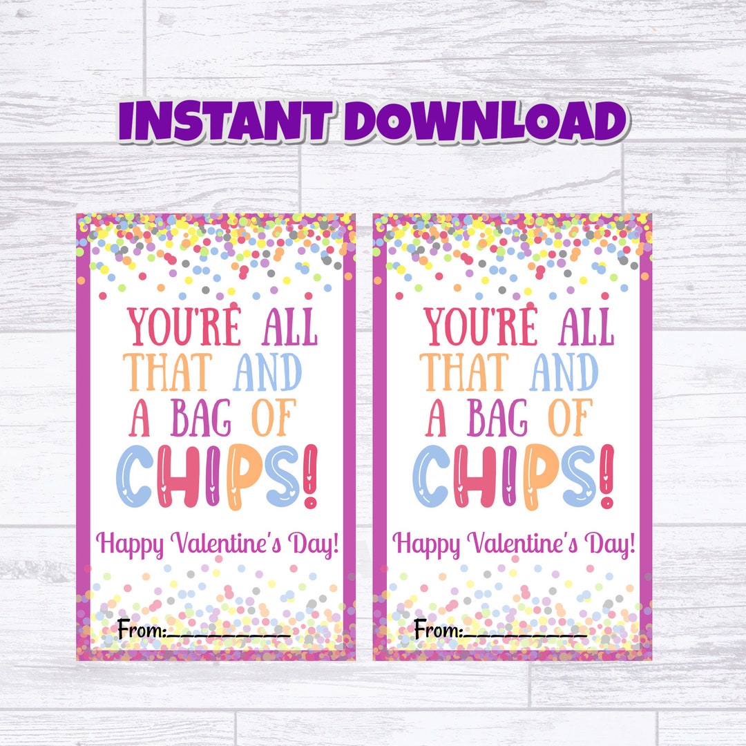 Printable Valentine - Potato Chips Tags - Snack Tag - Bag of Chips ...