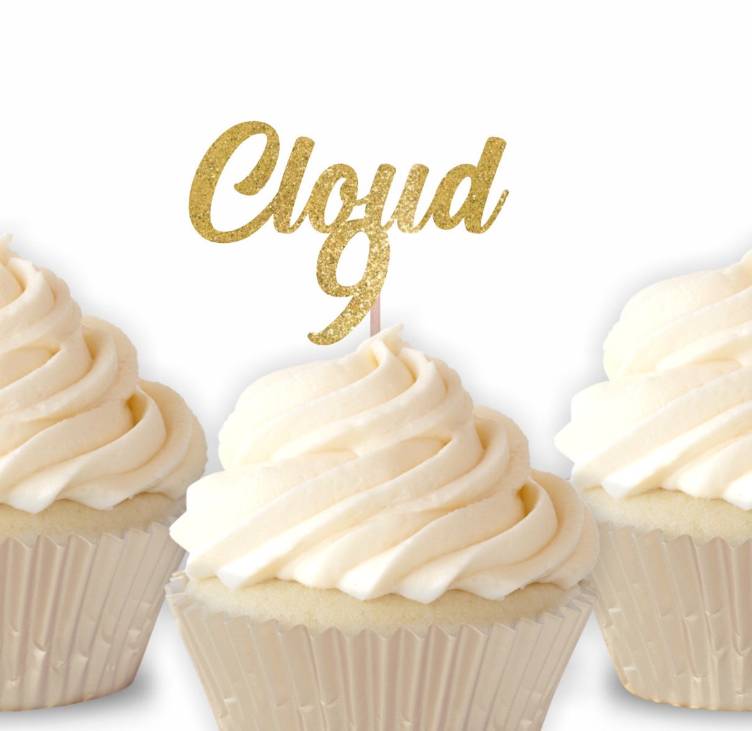 Cloud 9 Cupcake Toppers - 9th Birthday Party Decorations, Glitter ...