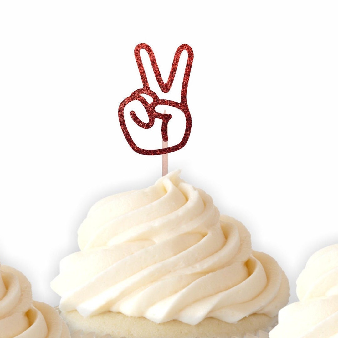 Peace Sign Hand Cupcake Toppers, Two Cupcake Toppers, Two Cool, Party ...