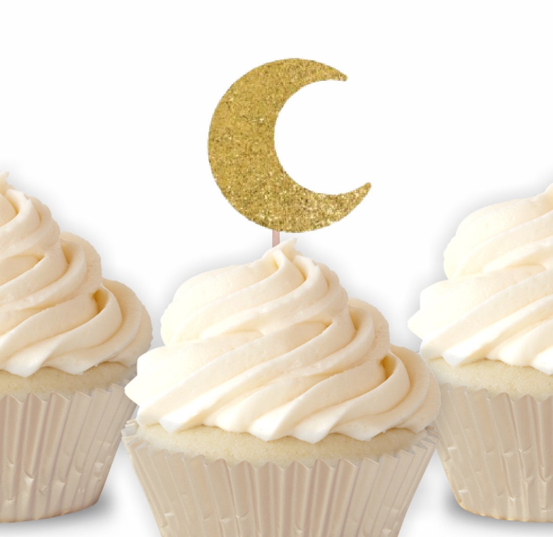 Moon Cupcake Toppers - Space Birthday Party Decorations, Twinkle Little ...
