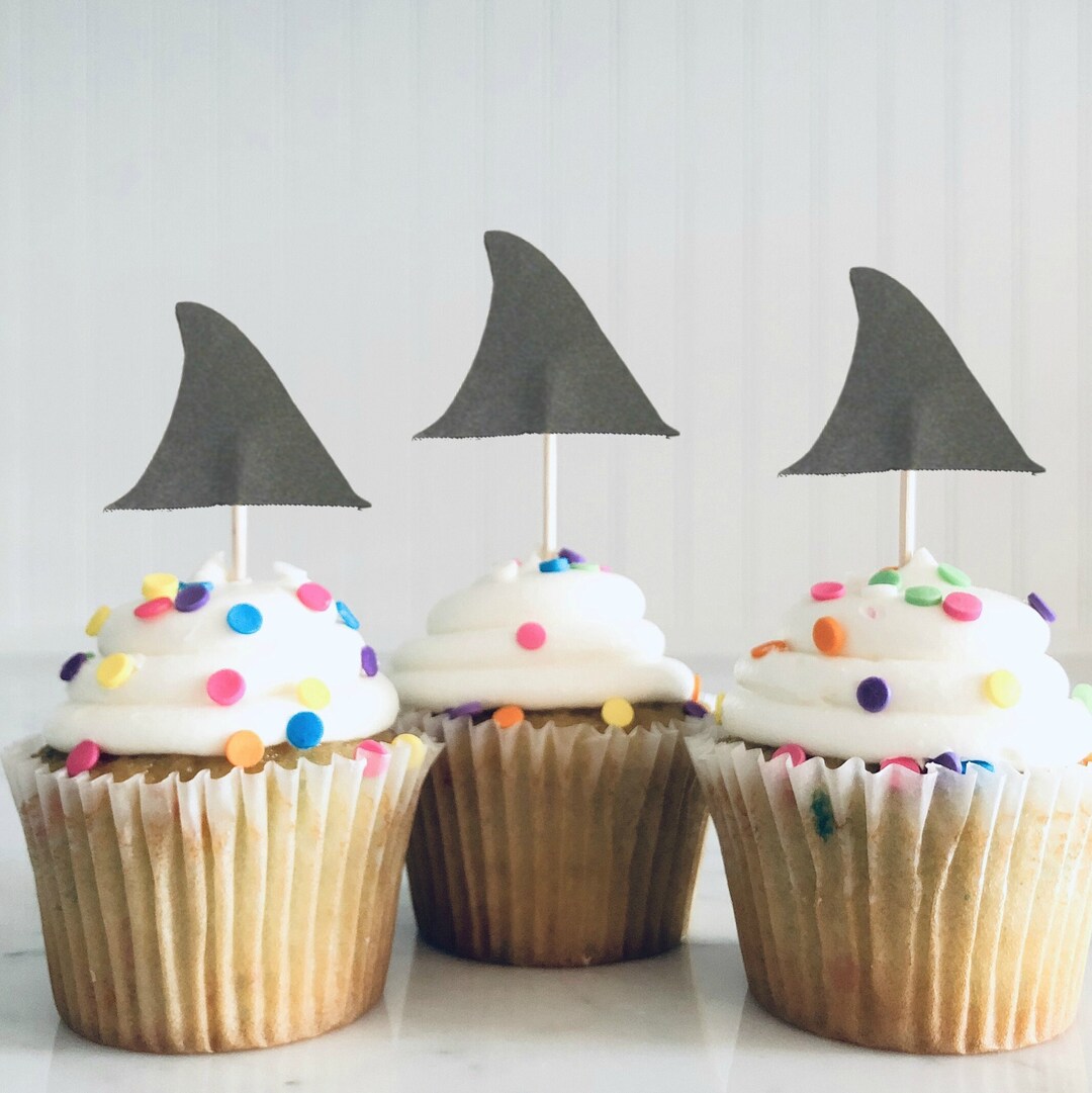 Shark Cupcake Toppers Shark Birthday Party, Shark Fin, Food Picks ...