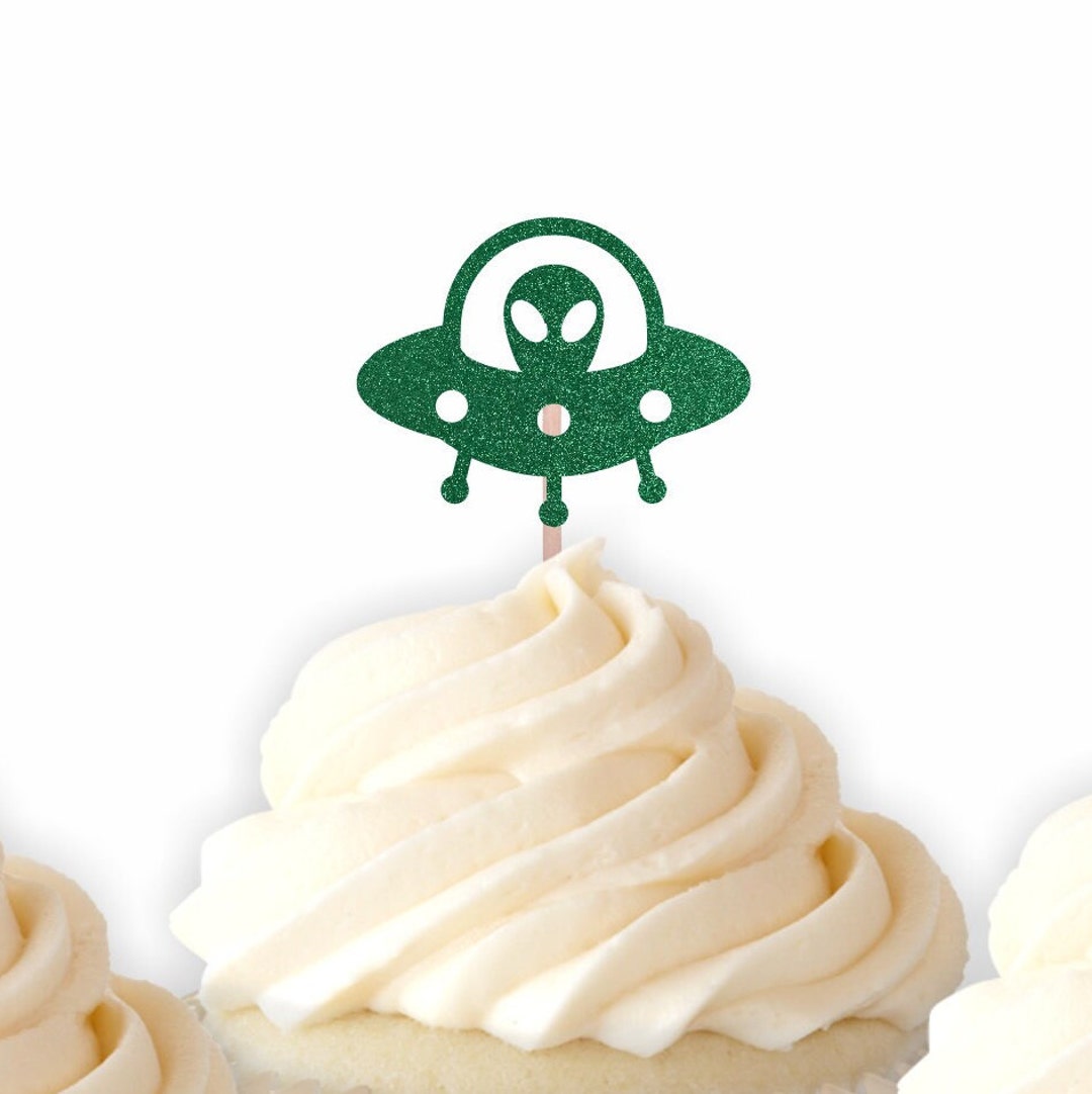 UFO Cupcake Toppers, Alien Birthday, Outer Space Party, Party Decor ...
