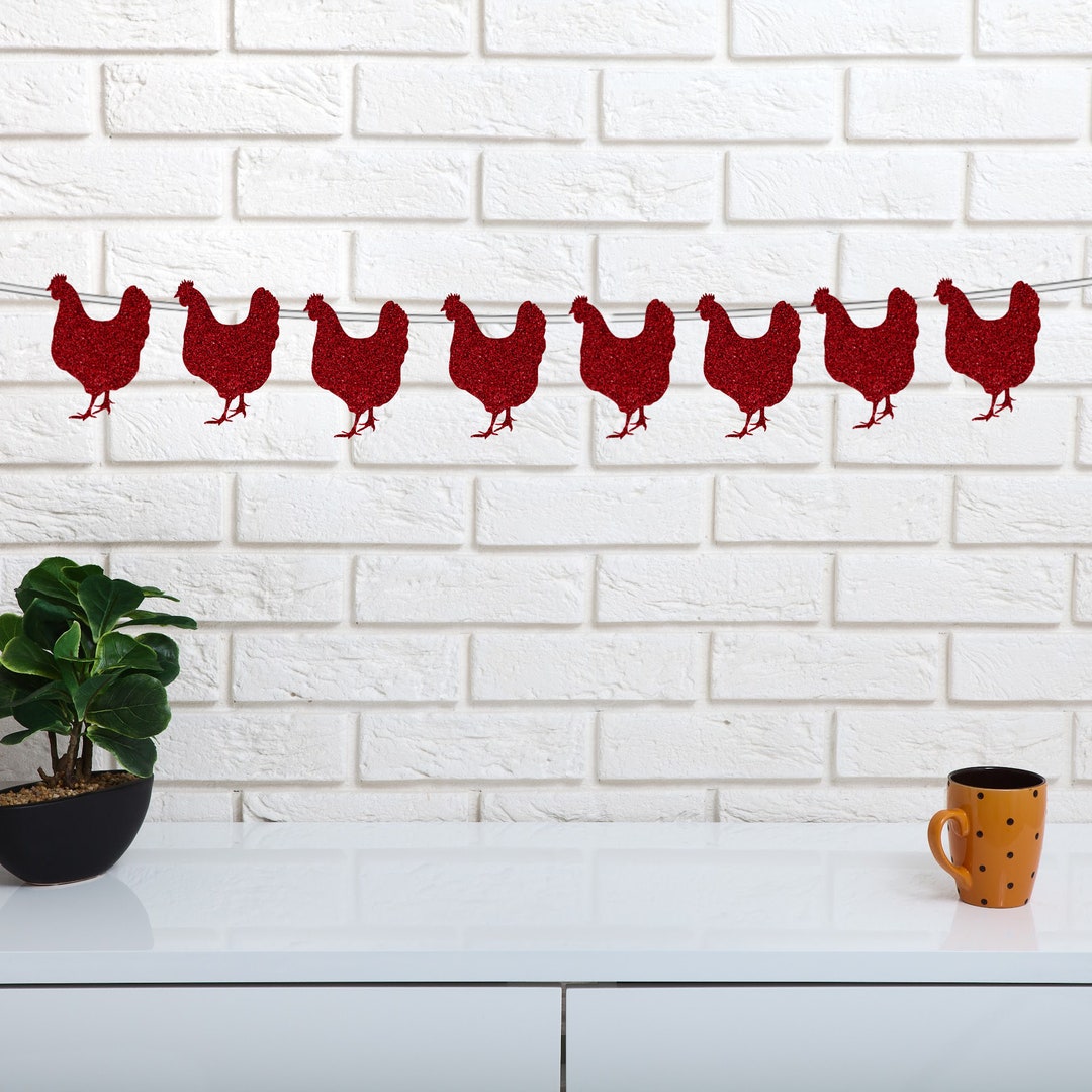 Chicken Glitter Garland, Rooster Banner, Farm Birthday Party, Farm ...