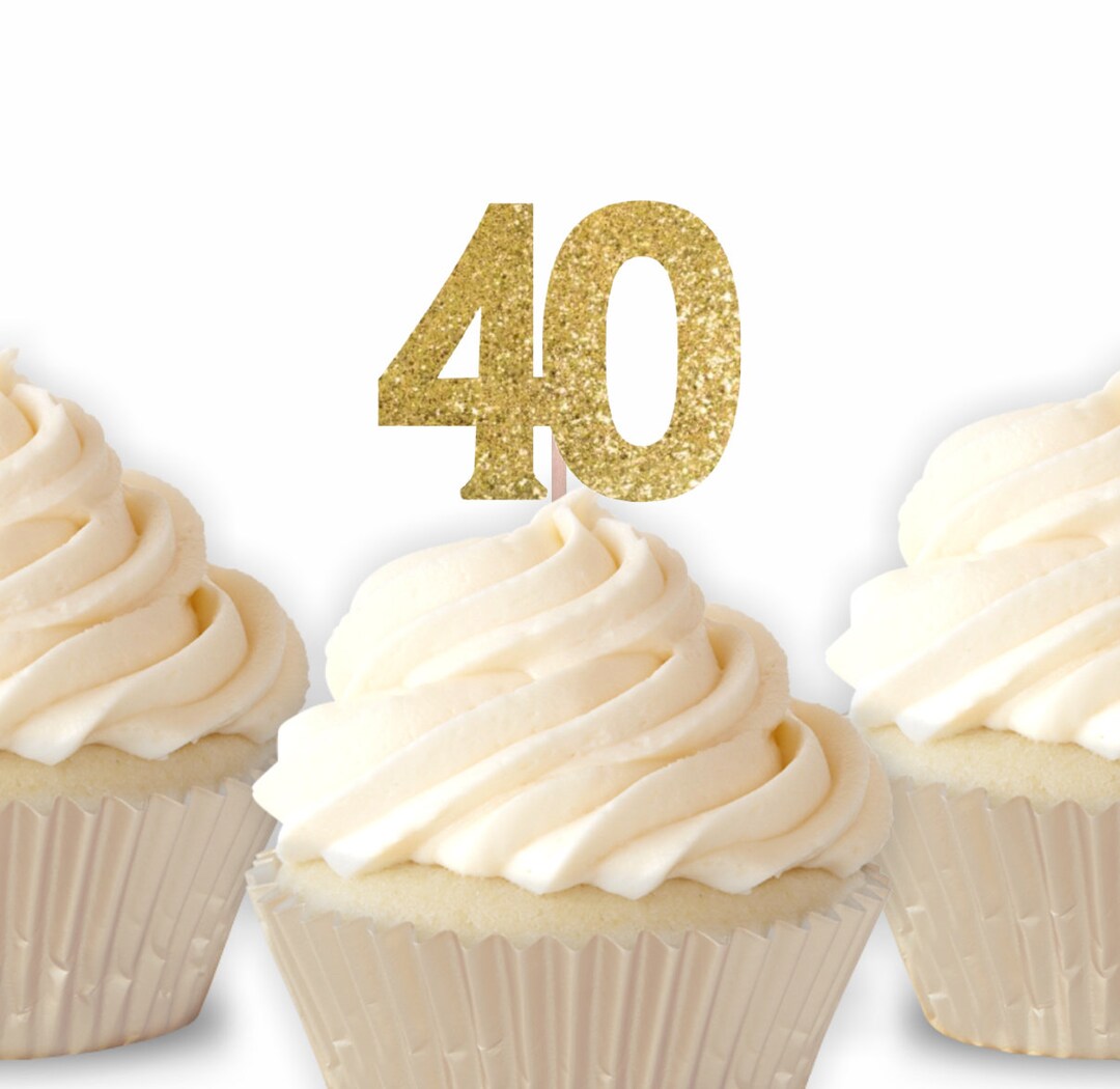 40 Cupcake Toppers - 40th Birthday Party Decorations, Wedding Anniversary, Table Decorations, - Etsy
