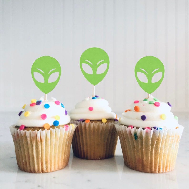 Alien Cupcake Toppers Alien Birthday Outer Space Party - Etsy