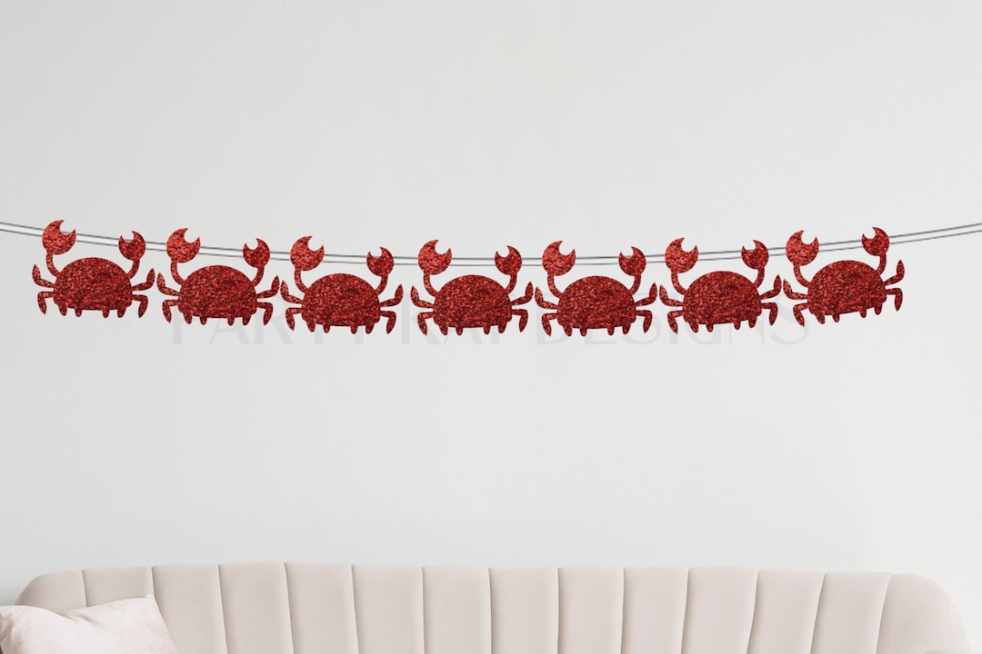 Crab Glitter Banner, Crab Garland, Beach Party Decor, Ocean Party Decor ...