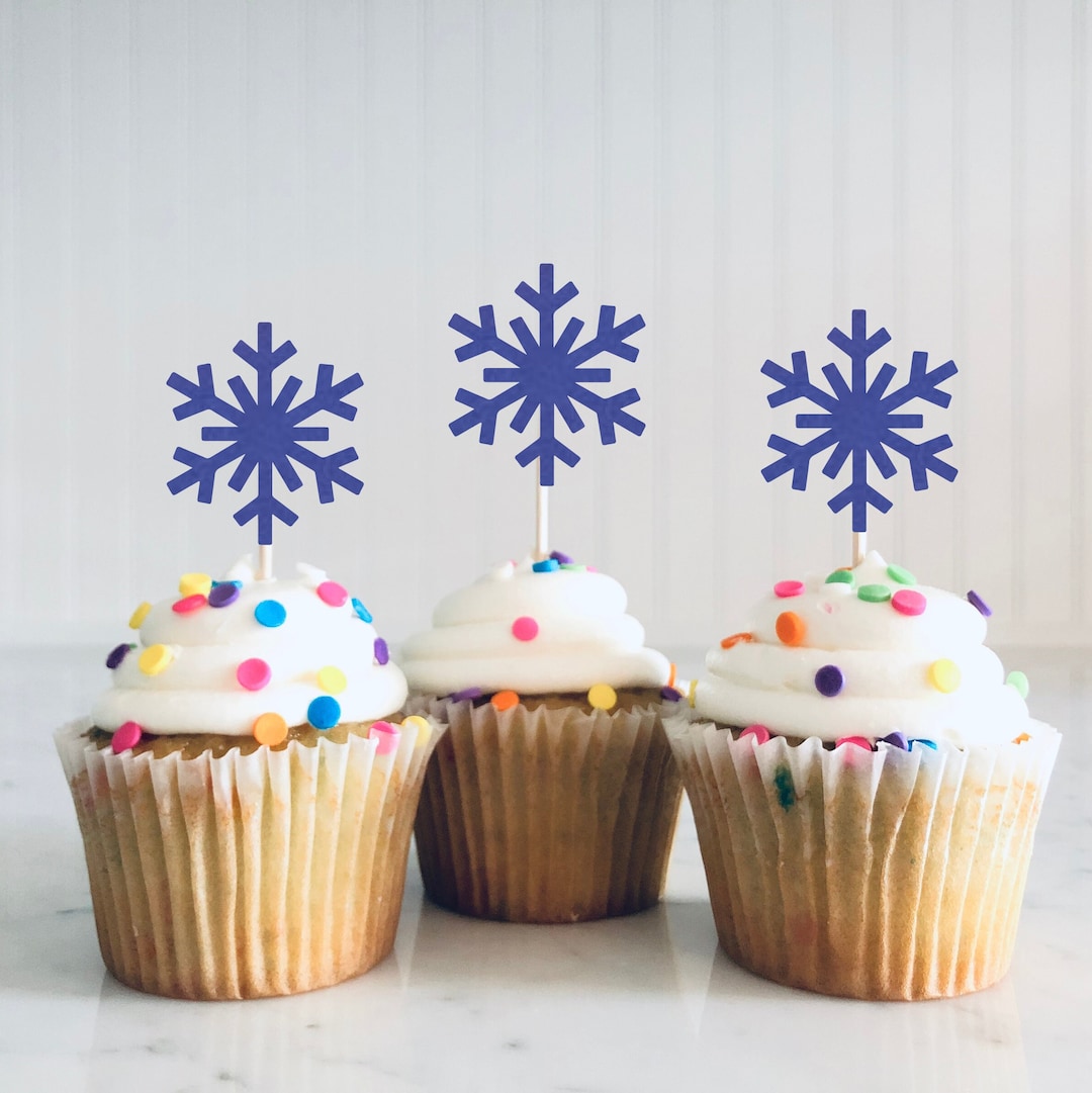 Snowflake Cupcake Toppers, Food Picks, Birthday Party, Winter ...