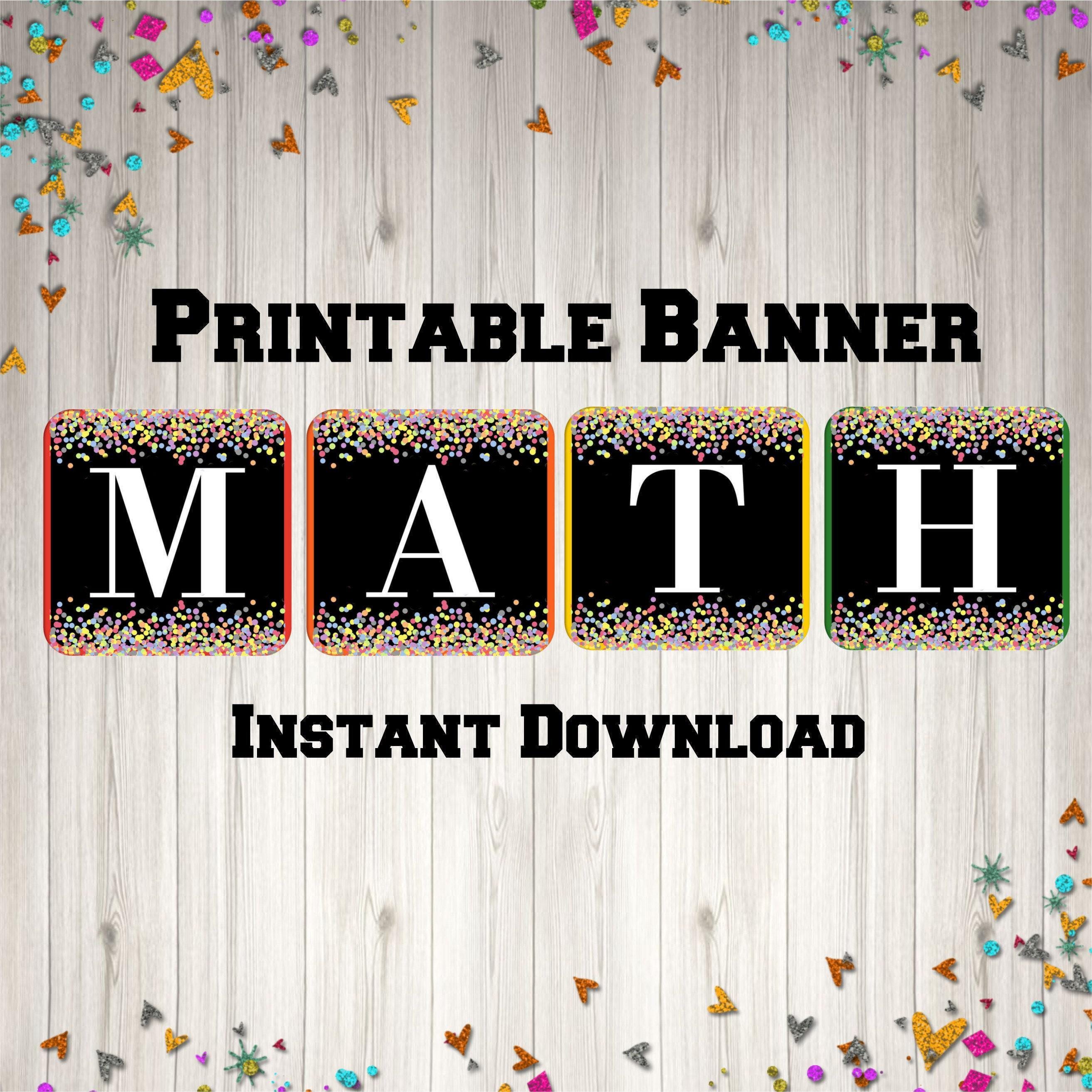 Printable Math Banner - Instant Digital Download, Classroom Banner ...
