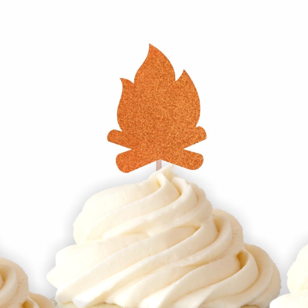 Campfire Cupcake Toppers - Camping Theme Birthday Party, Glitter ...