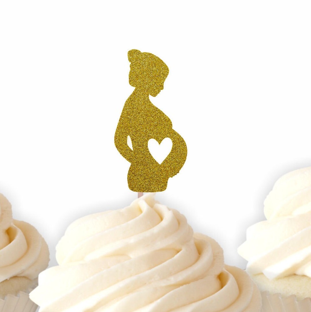Pregnant Woman Cupcake Toppers, Gender Reveal Party Decor, Baby Shower ...
