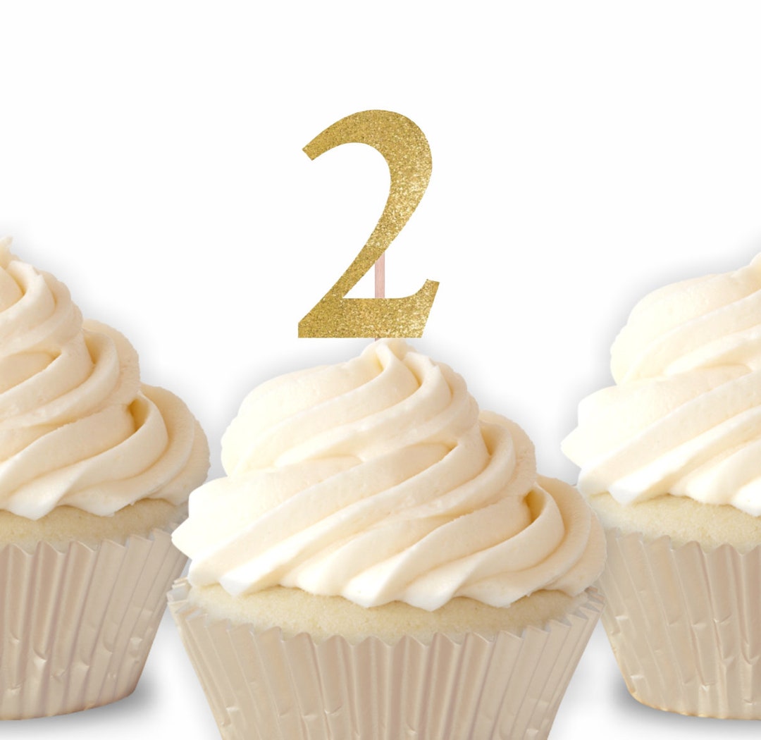 Two Cupcake Toppers - Second Birthday Party Decorations, Glitter Topper ...