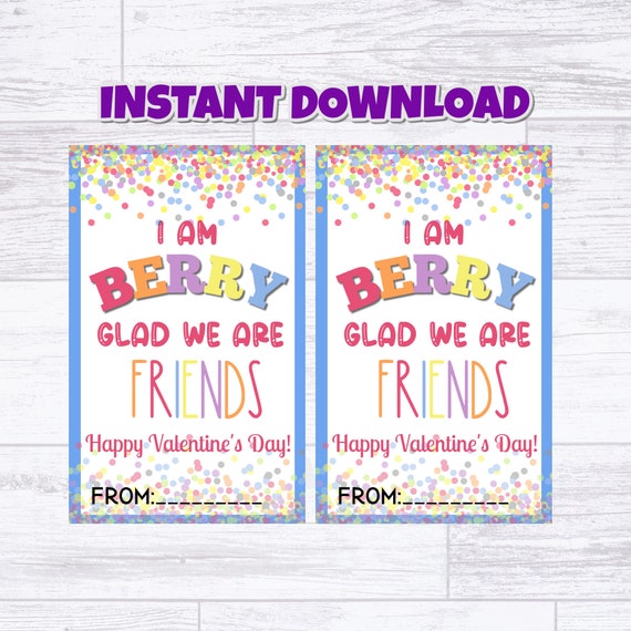 Valentine I am Berry Glad We're Friends Printable Tag | Etsy