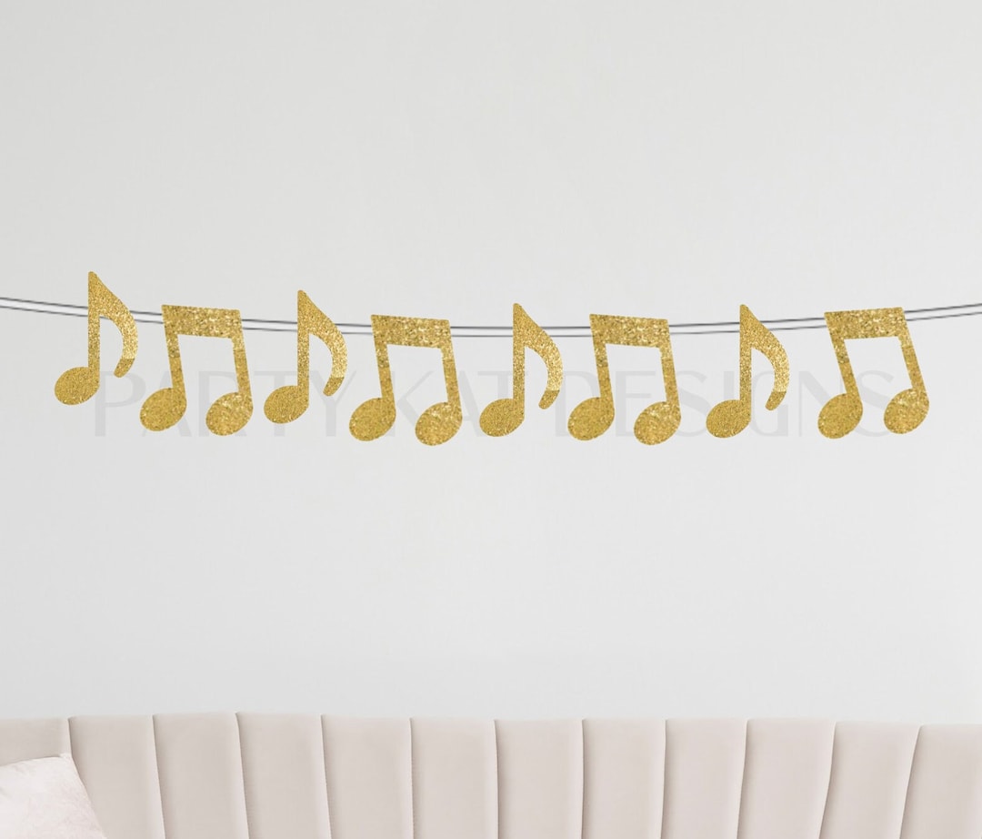 Music Note Garland, Glitter Music Note Banner, Music Party Decorations ...