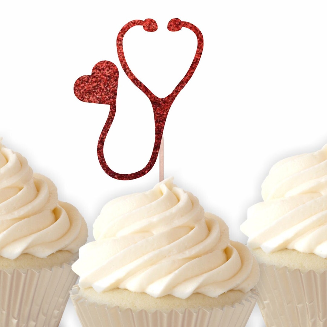 Stethoscope Glitter Cupcake Toppers - Nurse Cupcakes, Doctor Cupcake ...
