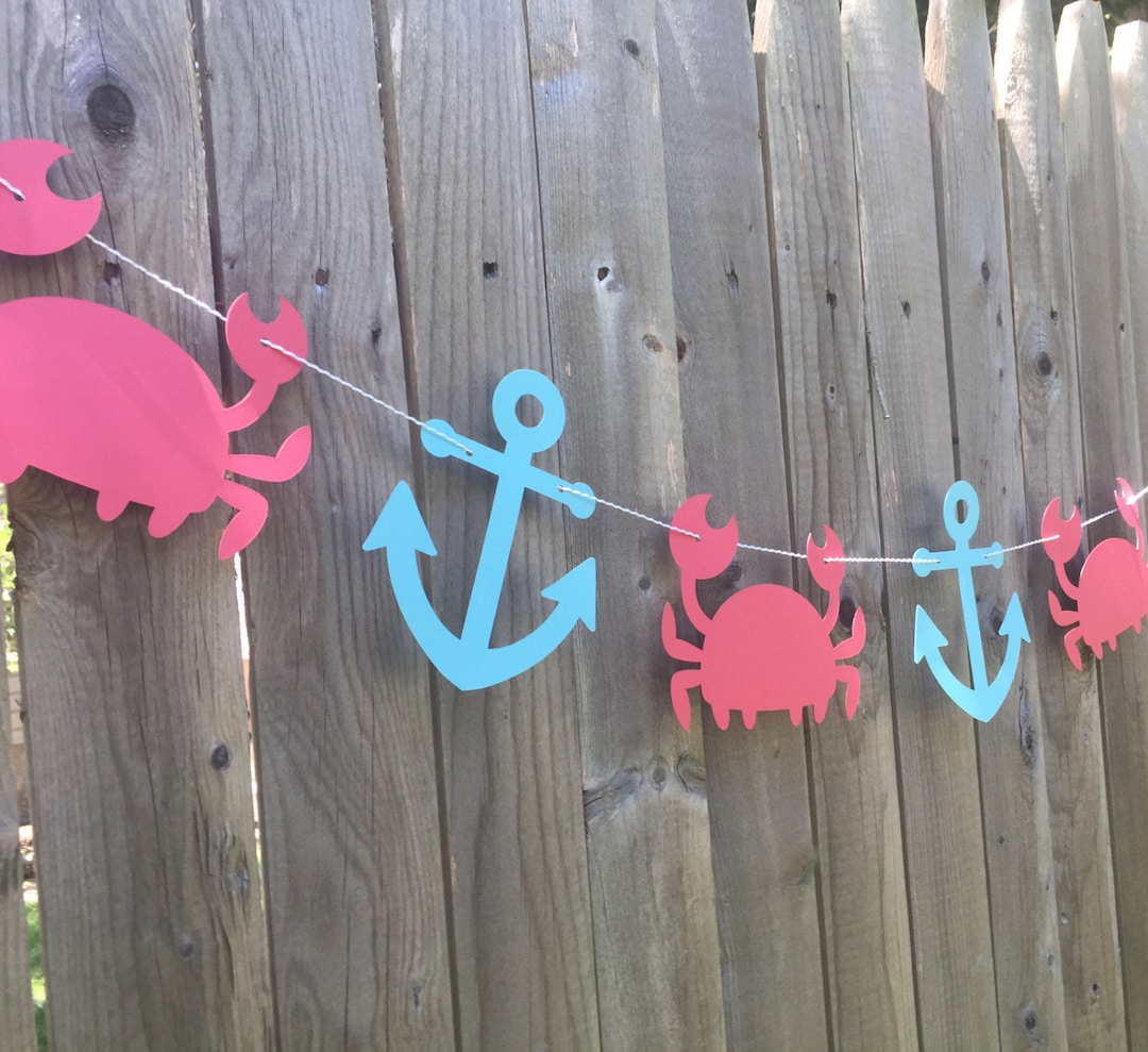 Nautical Theme Party Banner - Crab and Anchor Garland, Birthday Party ...