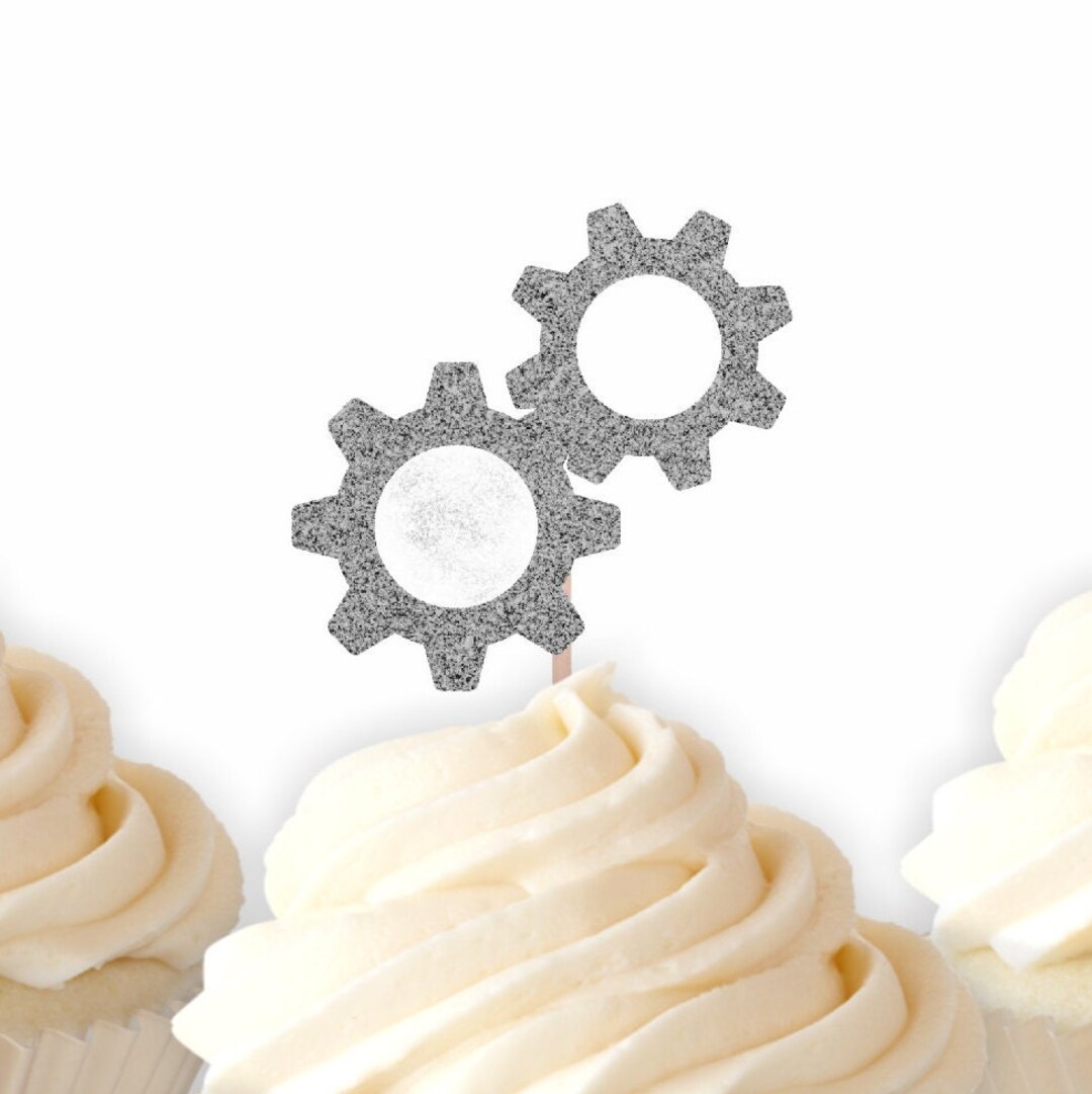 Gear Cupcake Toppers, Robot Food Picks, Mechanic Birthday Party Decor ...
