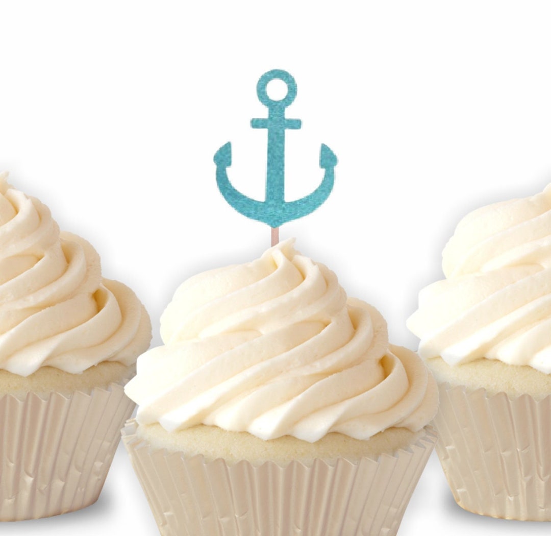 Anchor Cupcake Toppers, Fishing Birthday Party Decor, Ocean Decor ...