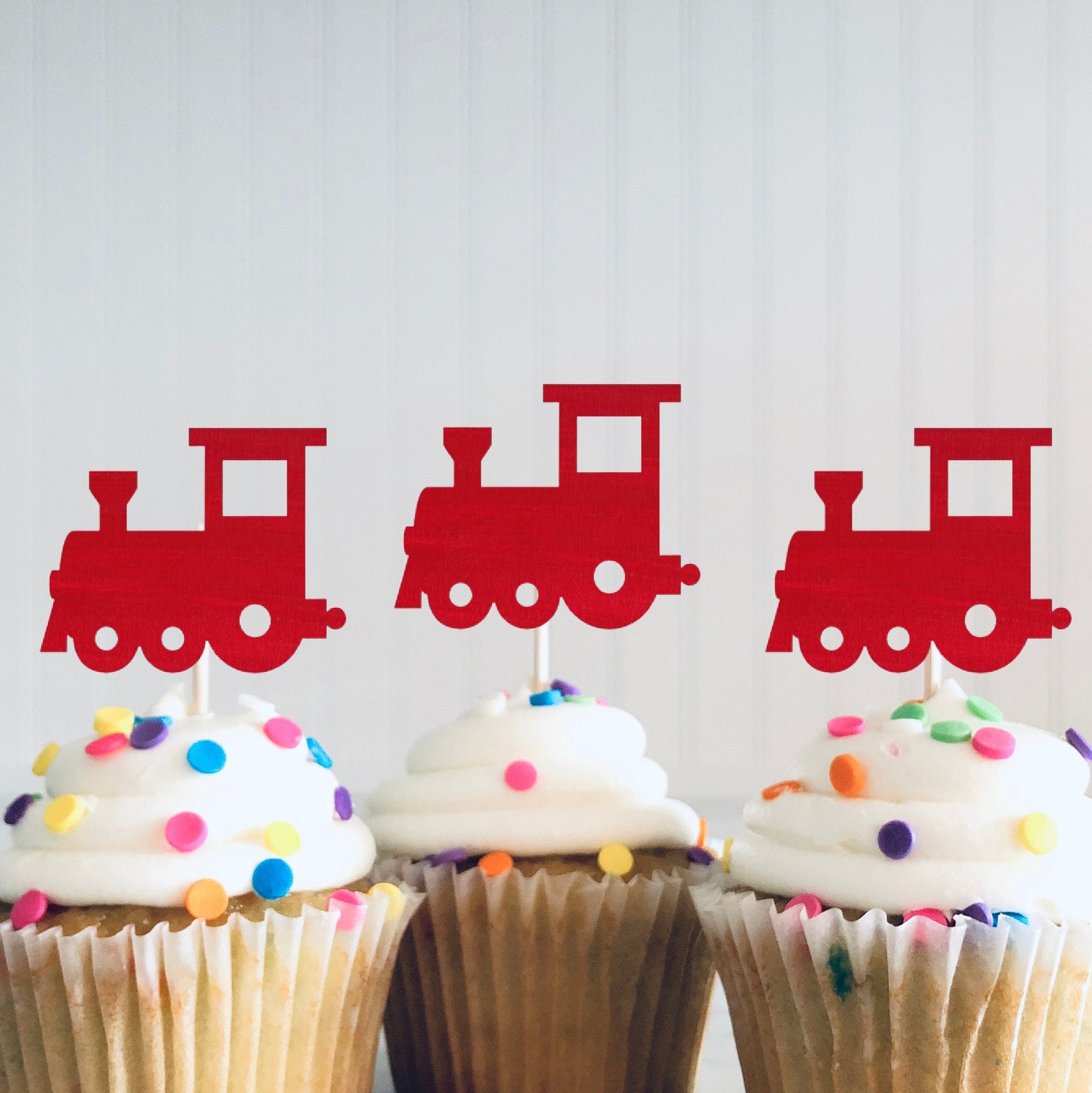 Train Cupcake Toppers Train Birthday Party Travel Theme - Etsy