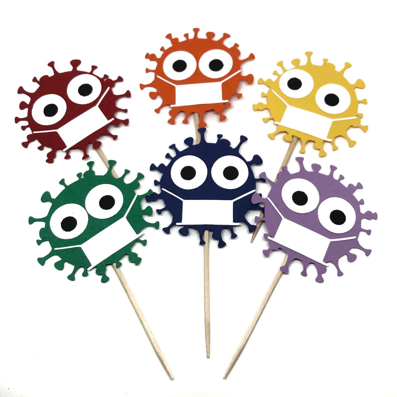 Quarantine Birthday Cupcake Toppers Germ Food Picks Face | Etsy