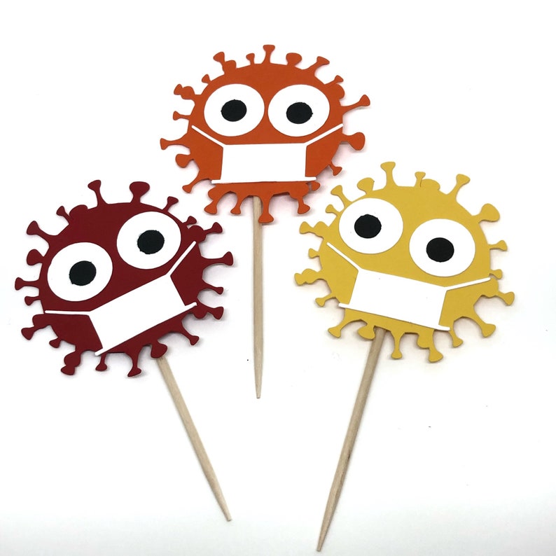 Quarantine Birthday Cupcake Toppers Germ Food Picks Face | Etsy