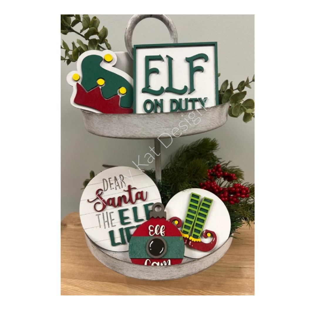 Christmas Elf Tiered Tray Decor, Holiday Elf Decorations, Elf Decor ...