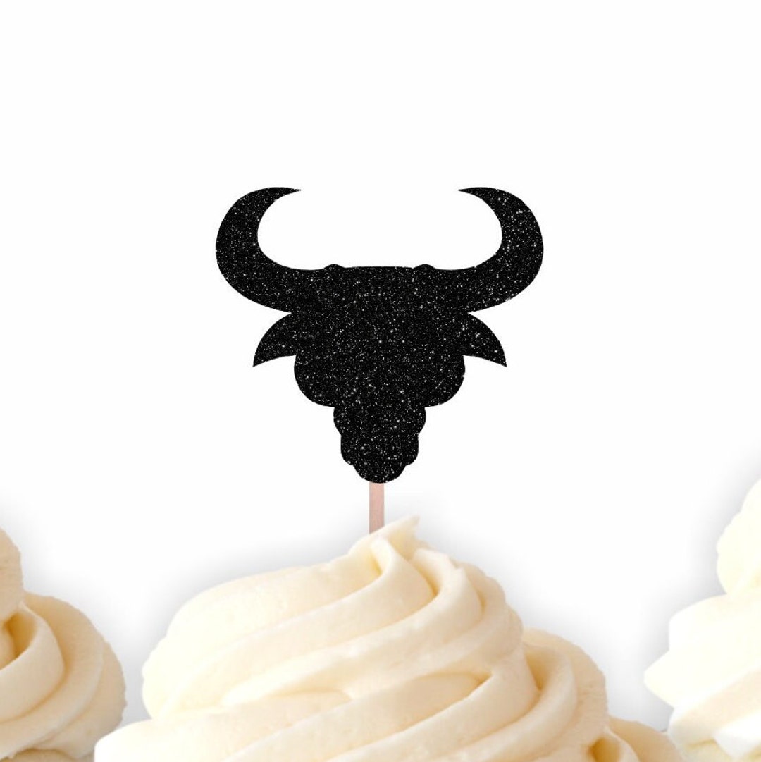 Bull Head Cupcake Toppers, Bull Party Decor, Cowboy Cupcake Toppers ...