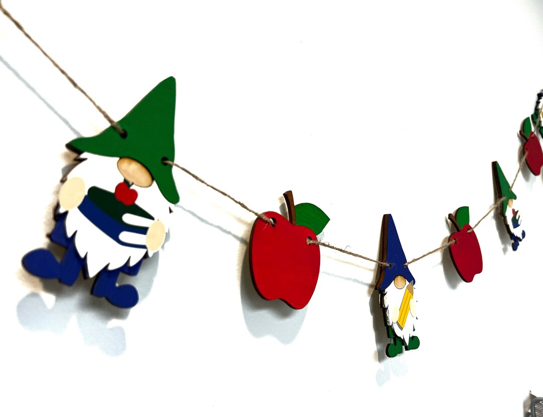 Gnome School Garland - Home Decor, Fireplace Garland, Wood Banner ...