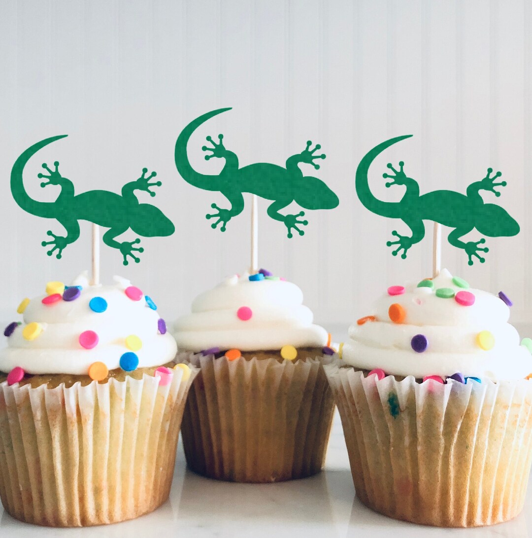 Lizard Cupcake Toppers - Zoo Birthday Party, Party Decorations, Gecko ...