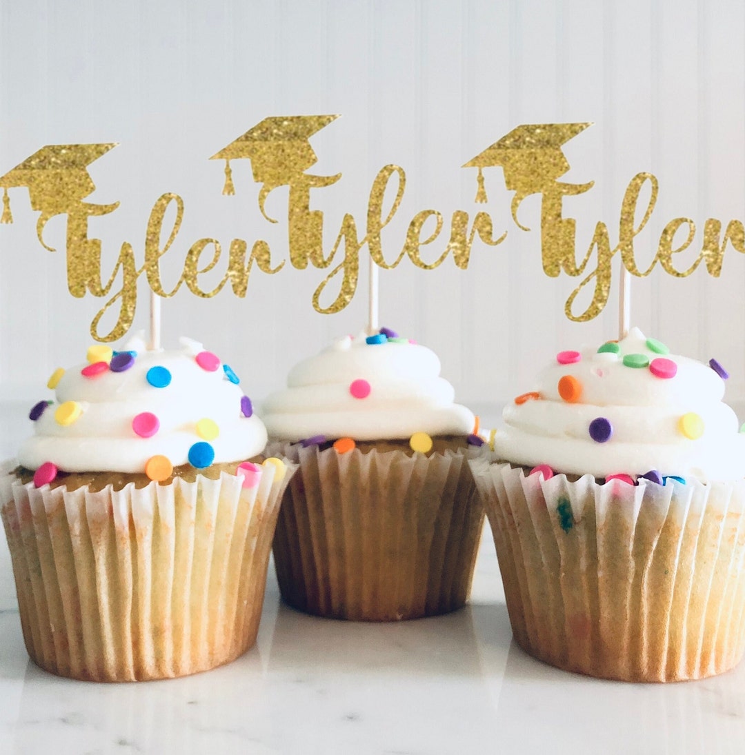 Custom Graduation Cupcake Toppers Glitter Topper, Graduation Party ...