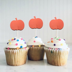 Pumpkin Cupcake Toppers - Halloween Party, Food Picks, Fall Wedding ...