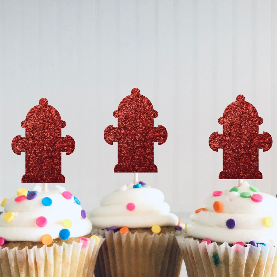 Fire Hydrant Cupcake Toppers, Fireman Party, Food Picks, Fire Fighter ...