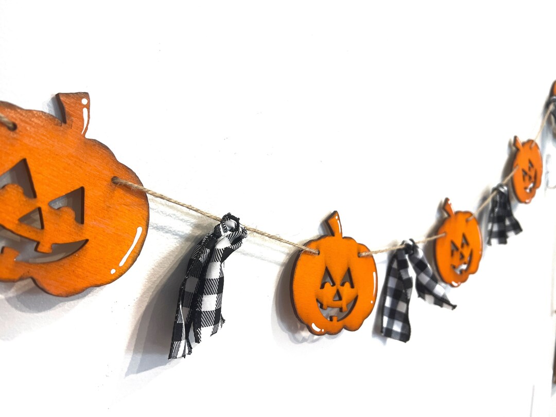 Pumpkin Garland, Wood Banner, Halloween Decor, Jack O'lantern, Home ...