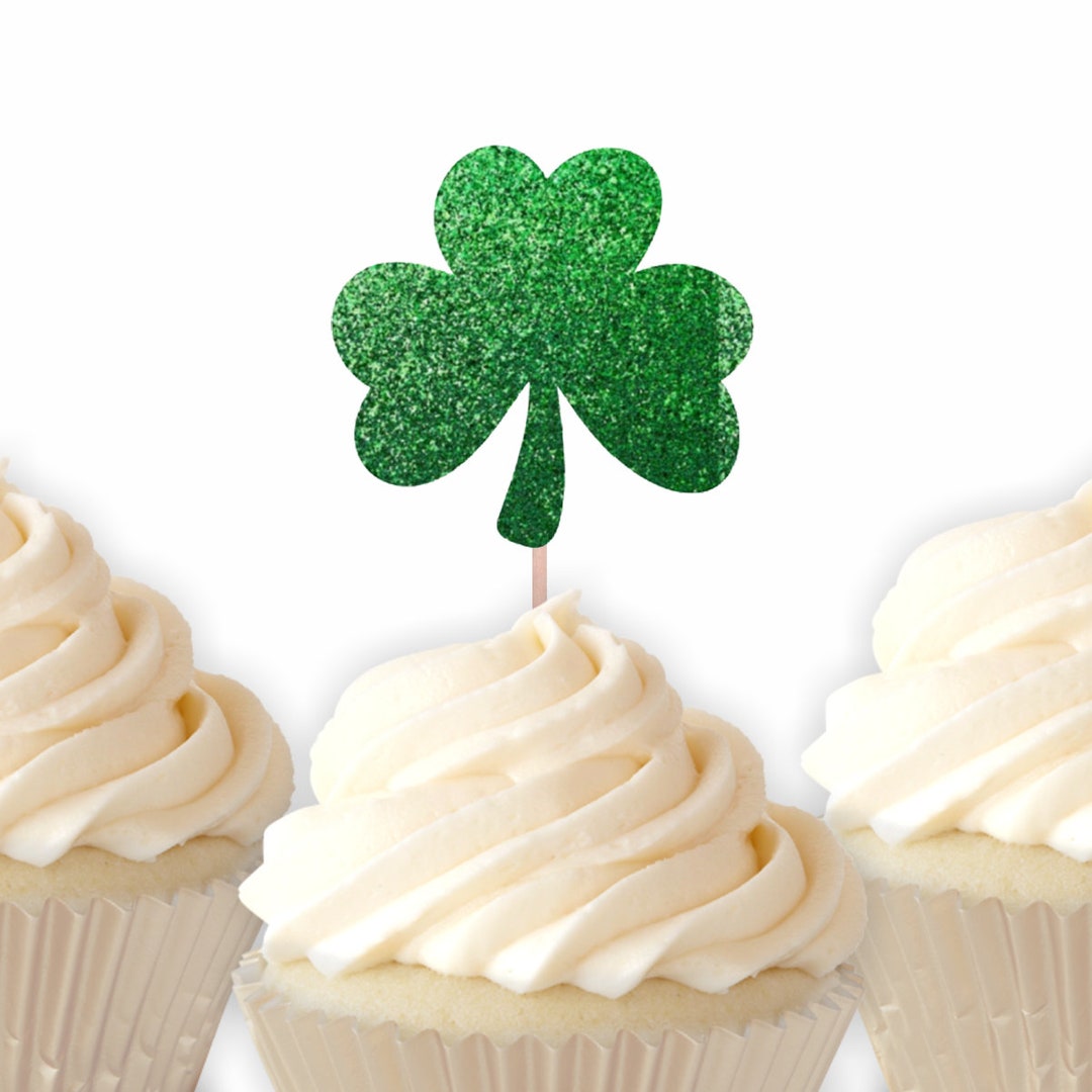 Shamrock Glitter Cupcake Toppers, First Birthday Party, Gender Reveal ...